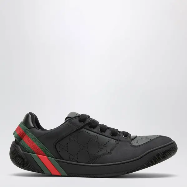 Gucci Inspired Quilted Gg Leather Screener Sneakers - Black