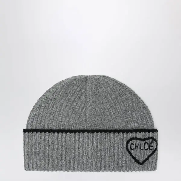 Chloé Heart-embroidered Chunky Knit Wool-cashmere Beanie - Grey