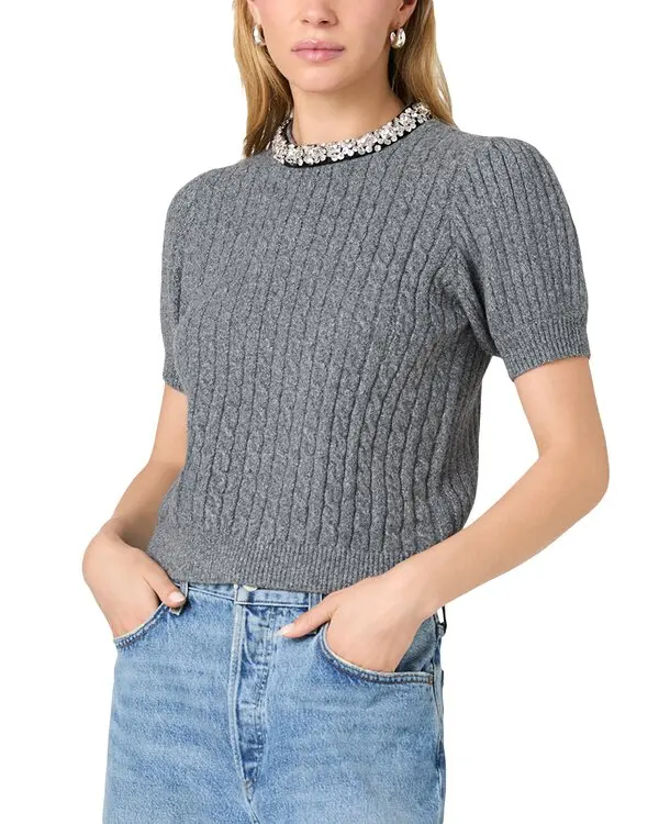 French Connection Avea Cable Knit Embellished Neck Sweater