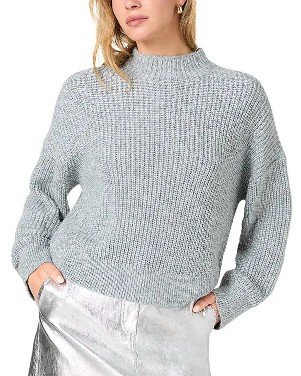French Connection Elodie Metallic Mock Neck Sweater - Medium Grey Heather