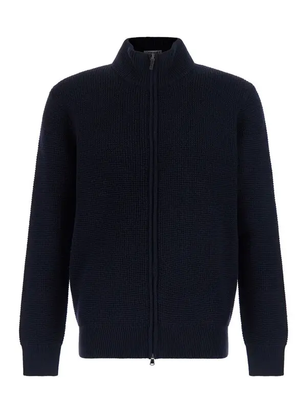 KANGRA Merino Wool Zip-front V-neck Cardigan For