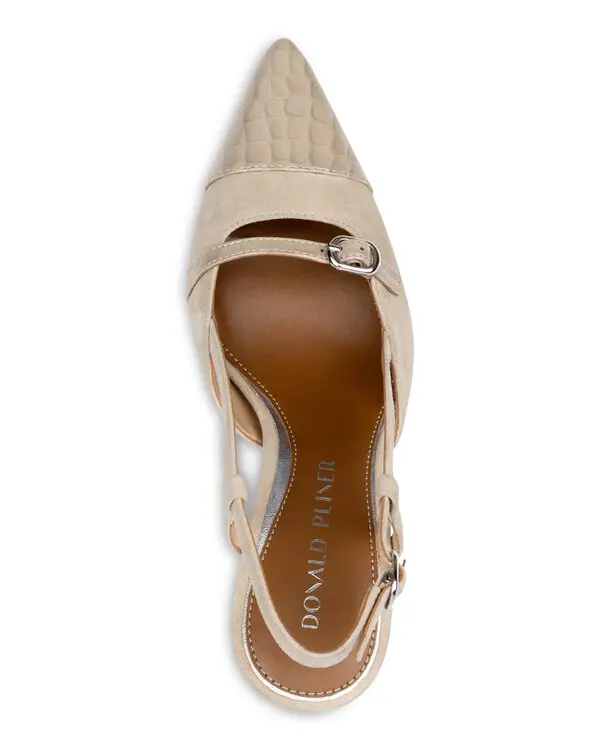 DONALD PLINER Suede Croco Patent Slingback Pumps - Praline