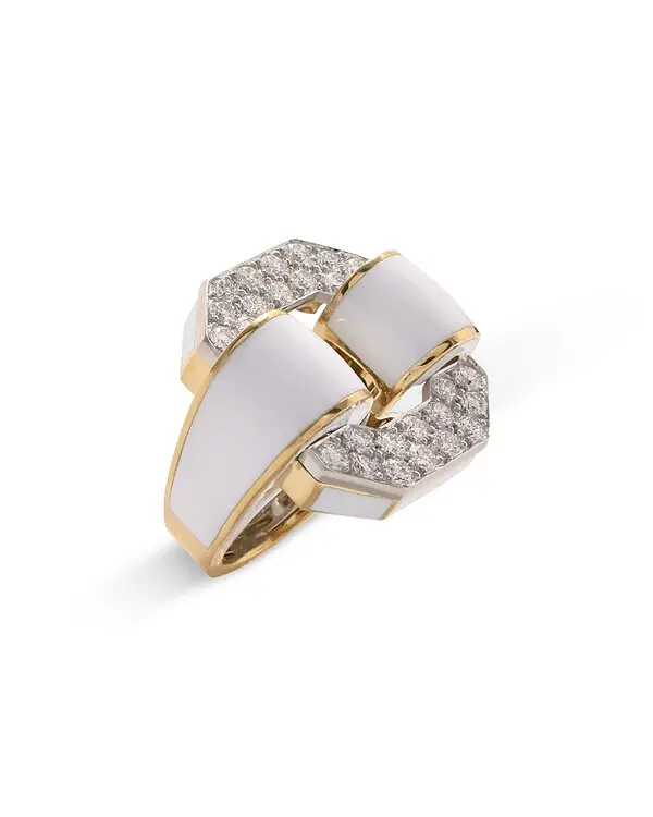 David Webb Platinum & 18k Yellow Gold Octagon Enamel Buckle Ring, 1.79 Tcw