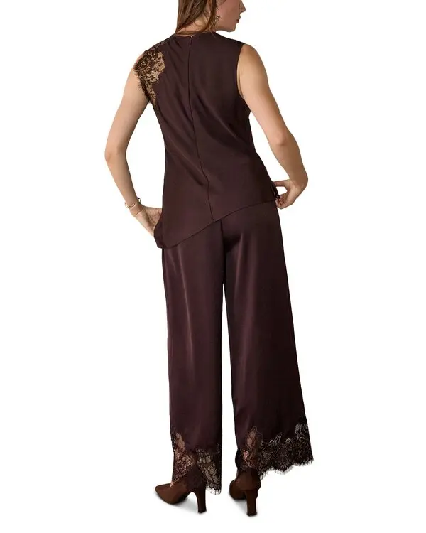 Whistles Lace Trim Asymmetrical Satin Top