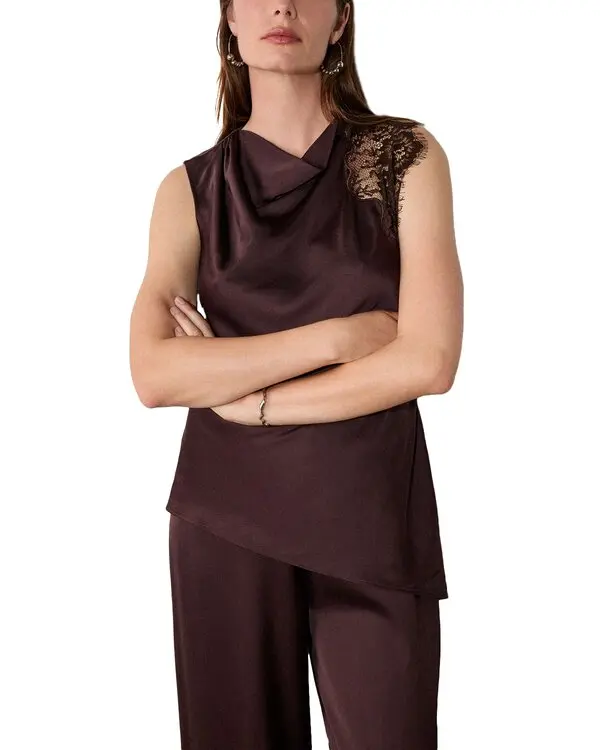 Whistles Lace Trim Asymmetrical Satin Top
