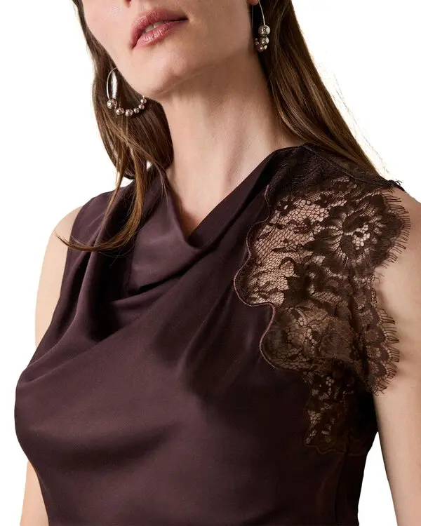 Whistles Lace Trim Asymmetrical Satin Top