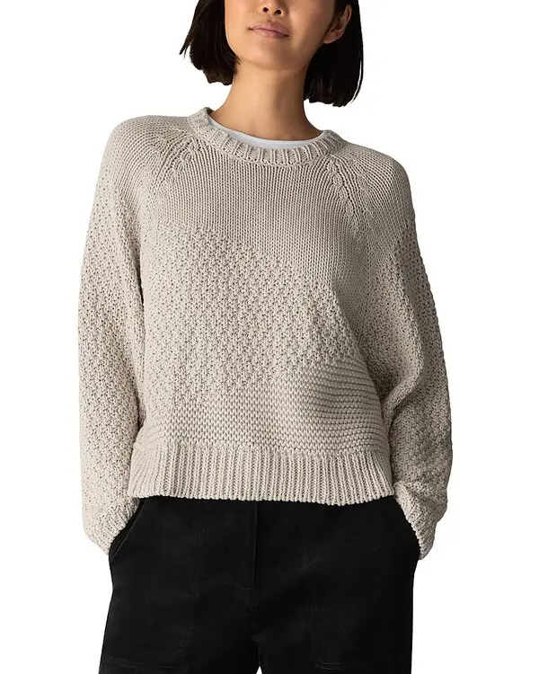 Eileen Fisher Cotton Textured Crewneck Sweater - Plaster