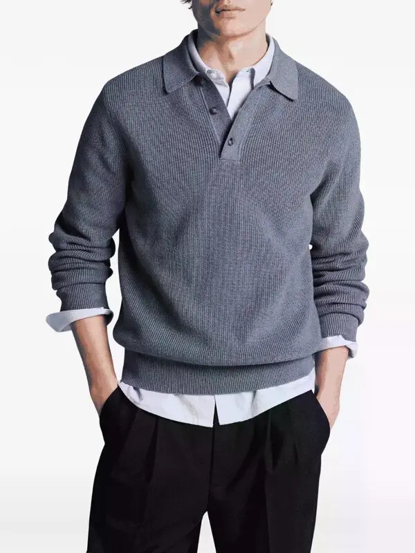 Vince Heirloom Shaker Ribbed-knit Polo - Grey