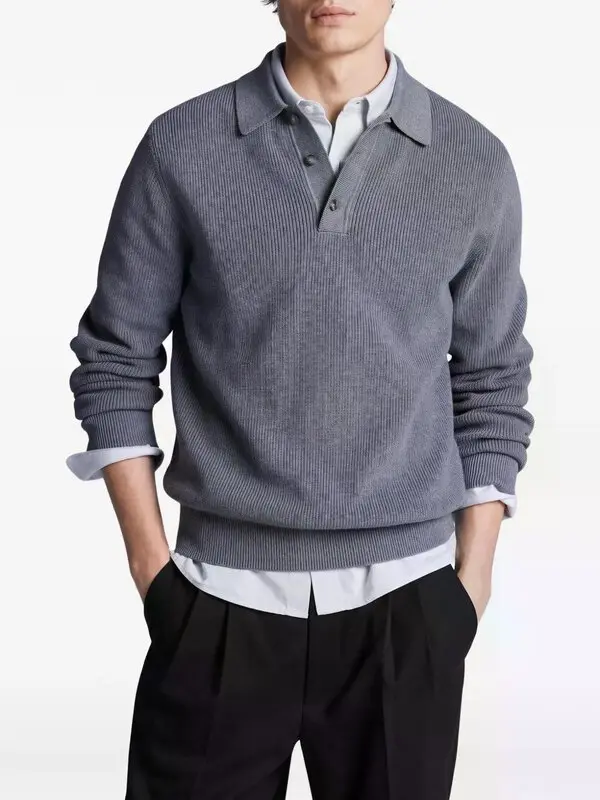 Vince Heirloom Shaker Ribbed-knit Polo - Grey