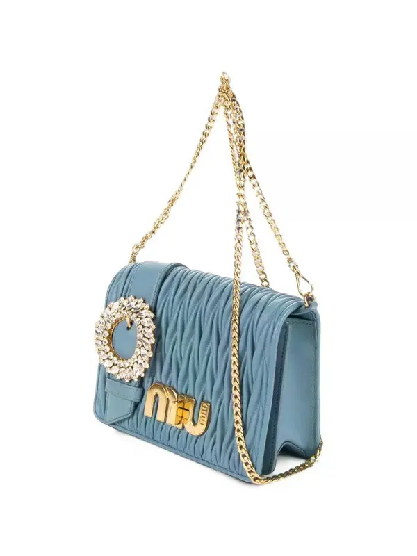 Miu Miu Matelassé Crystal Buckle Shoulder Bag