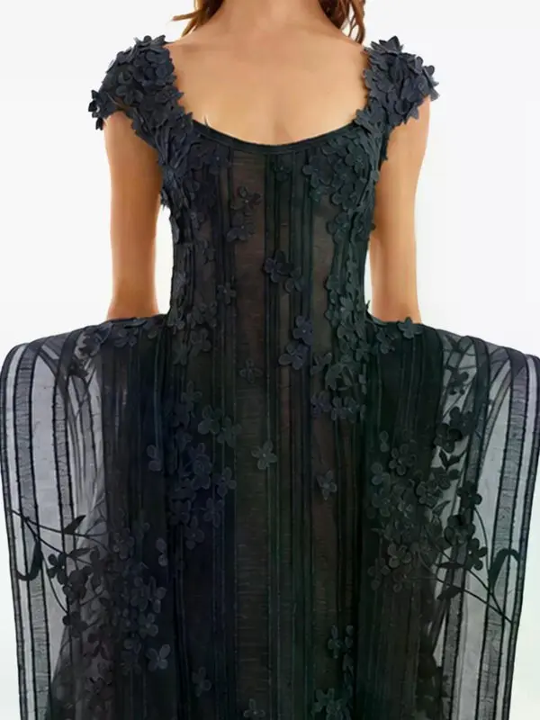 GEMY MAALOUF Floral-embroidered Cap-sleeve Gown