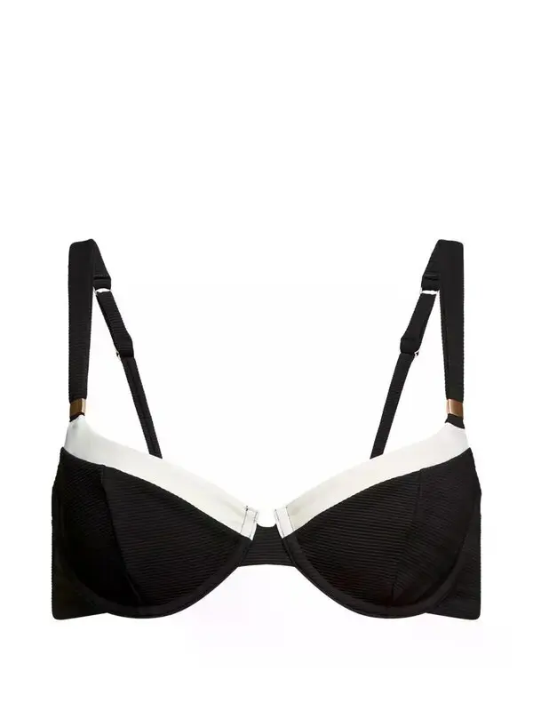 Karl Lagerfeld Ribbed-knit Signature-charm Bikini Top - Black