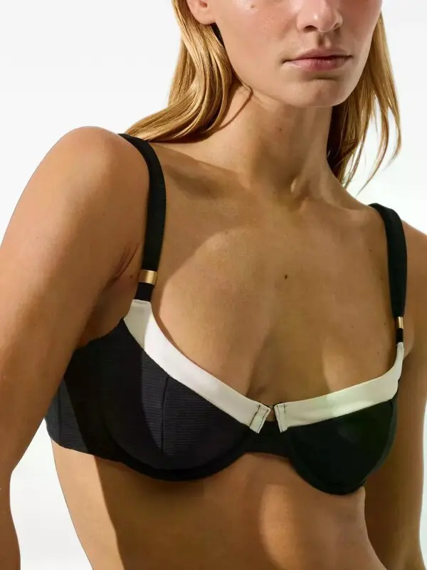 Karl Lagerfeld Ribbed-knit Signature-charm Bikini Top
