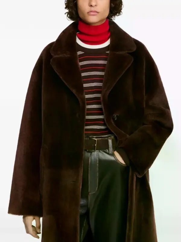 Sandro Belted Shearling Coat