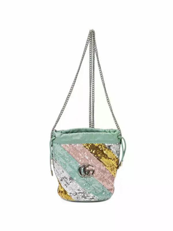 Gucci Small Gg Marmont Sequin-embellished Bucket Bag - Blue