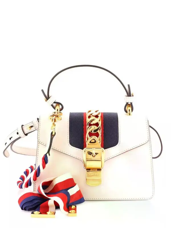 Gucci Sylvie Top Handle Bag Leather Mini Satchel - White