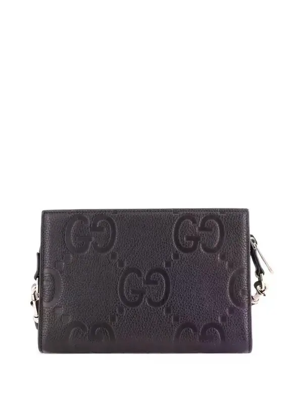 Gucci Zip Crossbody Bag Jumbo Gg Embossed Leather Shoulder Bag - Black