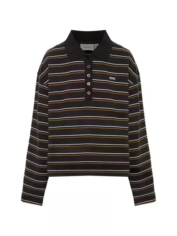 GESTUZ Gzpilova Striped Embroidered-logo Polo Shirt - Black