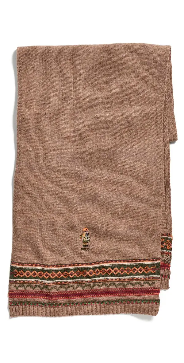 Polo Ralph Lauren Red Rocks Bear Fair Isle Scarf - Camel Multi