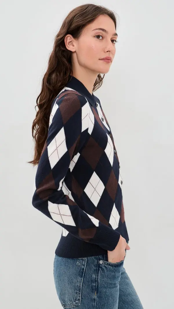 ALEX MILL Long Wool Argyle Placket Polo