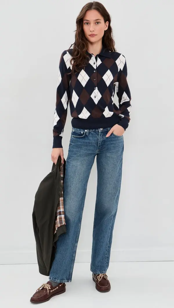 ALEX MILL Long Wool Argyle Placket Polo