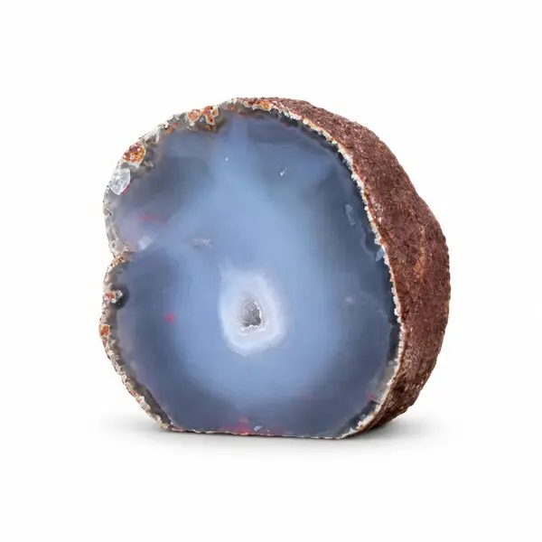 SAÉA Natural Ash Gray Agate Standing Stone With Rust Rind And Crystal Eye - Blue