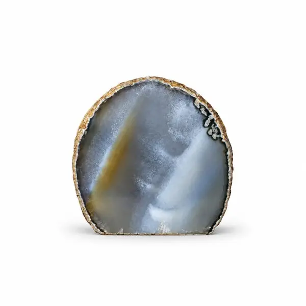 SAÉA Natural Moss And Amber Standing Agate Slice With Raw Rind - Blue