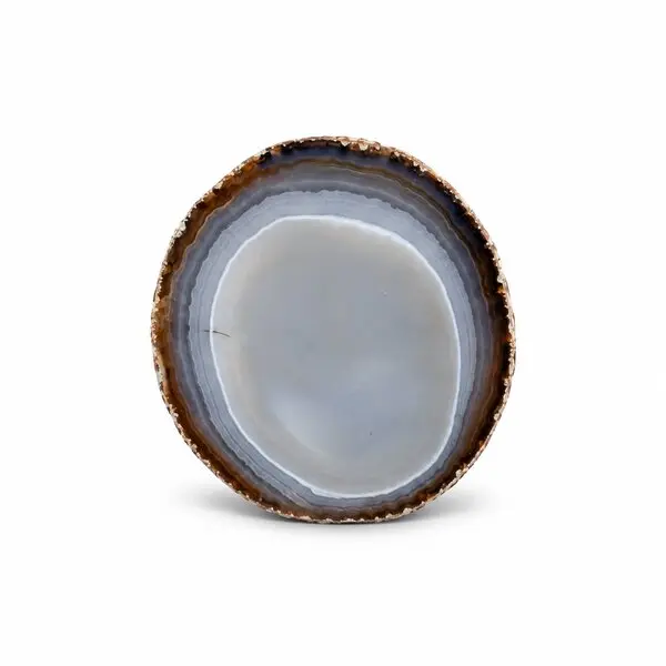 SAÉA Standing Natural Agate Slice In Umber, Gray And Dove - Blue