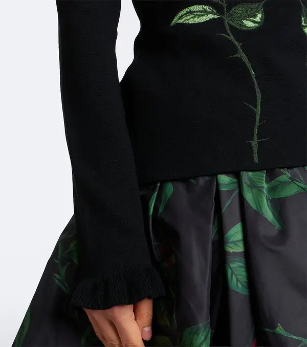 Blumarine Embroidered Ruffled Virgin Wool Sweater