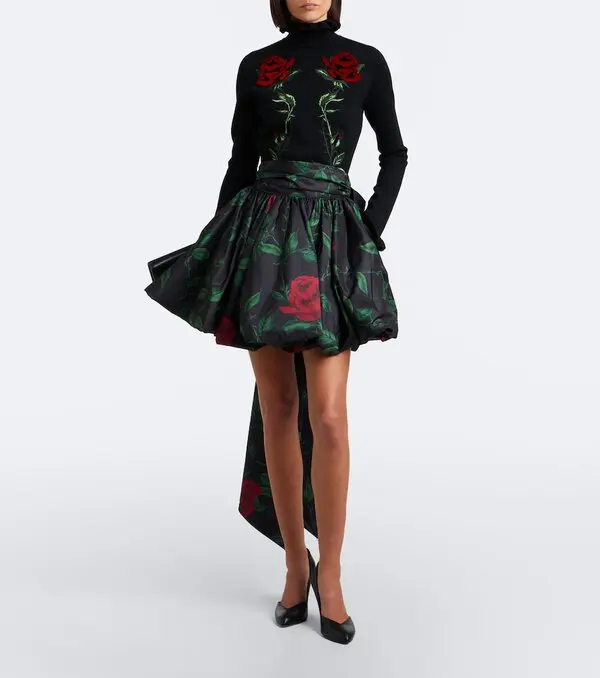 Blumarine Embroidered Ruffled Virgin Wool Sweater