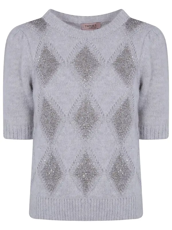 TWINSET Sweater Round Neck Short Sleeves - Gray