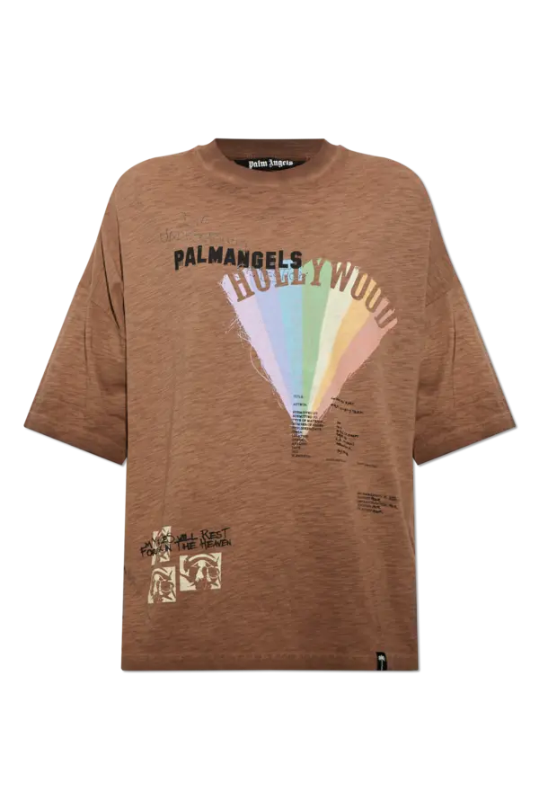 Palm Angels Cotton T-shirt With Print - Brown