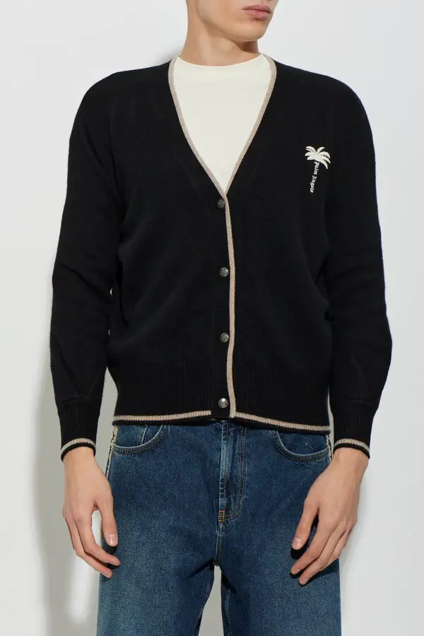 Palm Angels Wool Cardigan With Embroidered Logo