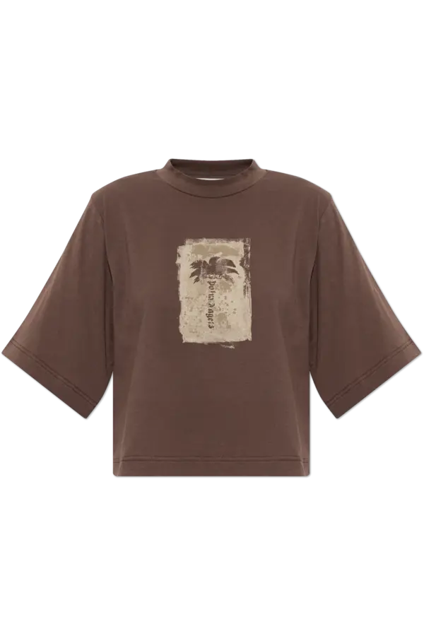Palm Angels Printed Cotton T-shirt - Brown