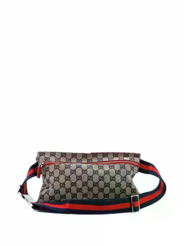 Gucci Vintage Double Gg Canvas With Leather Belt Bag