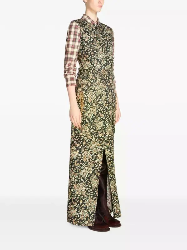Dries Van Noten Floral-print Slitted Dress - Green