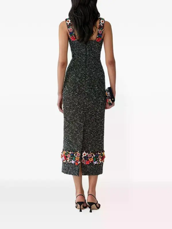 Carolina Herrera Floral-embroidered Tweed Midi Dress