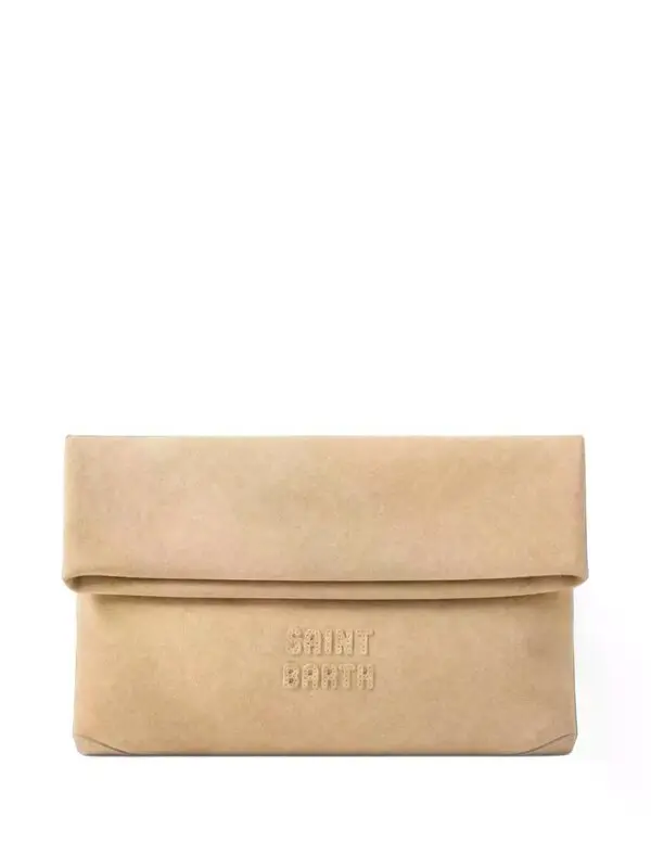 MC2 SAINT BARTH Beige Suede Maxi Pouch With Logo Patch - Neutrals