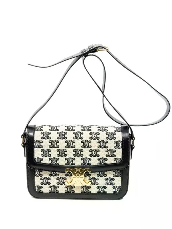Celine Triomphe Embroidered Shoulder Bag - Black