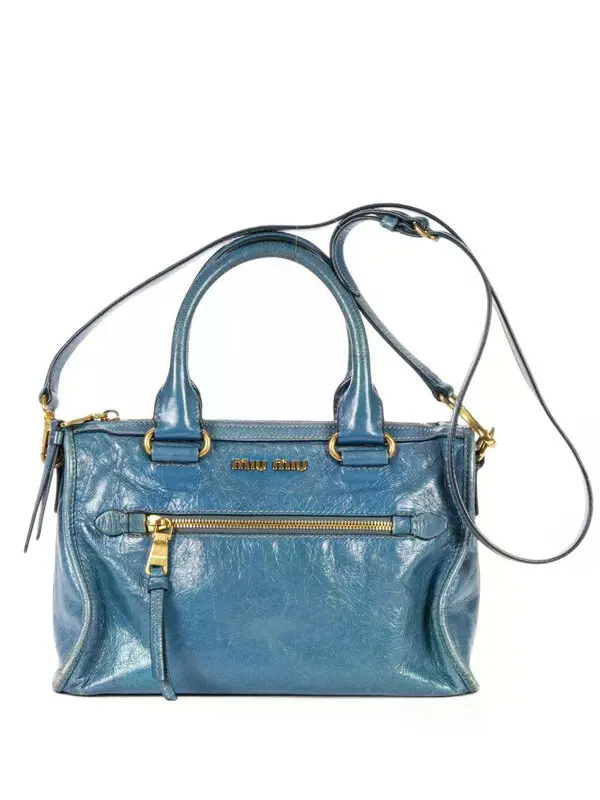 Miu Miu Front Zip-pocket Leather Tote Bag - Blue