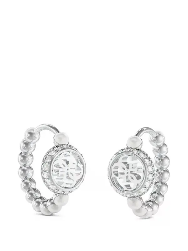 Guess Tiny Pearly Crystal-embellished Faux-pearl Hoop Earrings - Silver