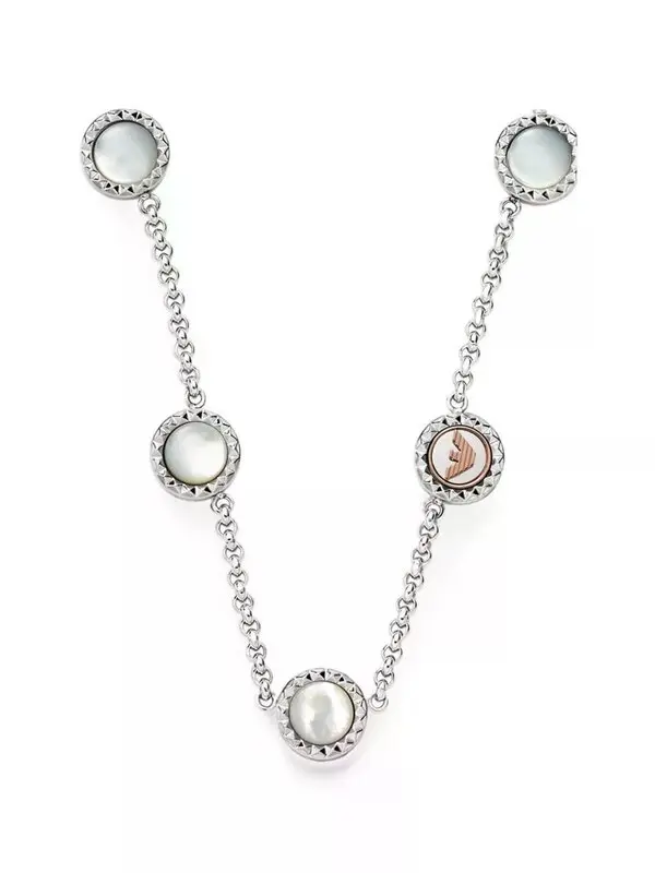 Emporio Armani Mother-of-pearl Logo-plaque Necklace - Silver