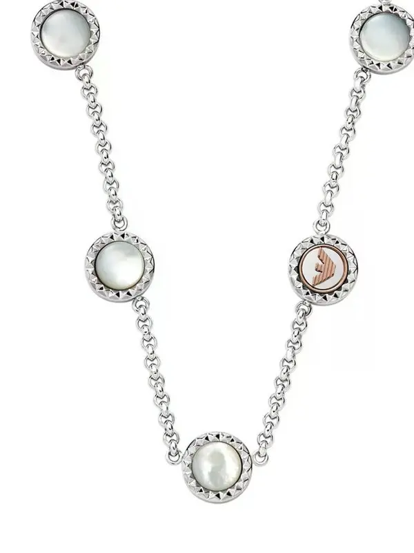 Emporio Armani Mother-of-pearl Logo-plaque Necklace - Silver
