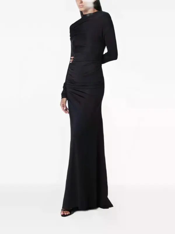 Victoria Beckham Draped-shoulder Long-sleeve Maxi Dress - Black