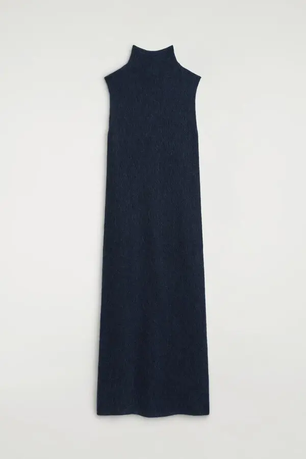 Cos Brushed Mock-neck Dress - Navy