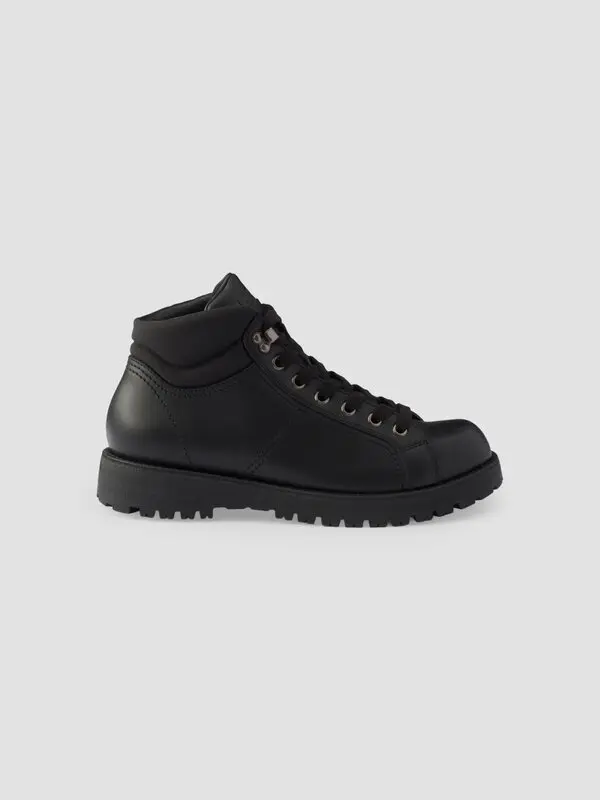 Prada Lace-up Leather And Re-nylon Booties - Black