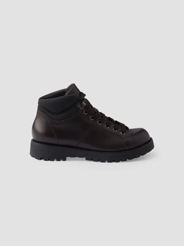 Prada Lace-up Leather And Re-nylon Booties - Brown