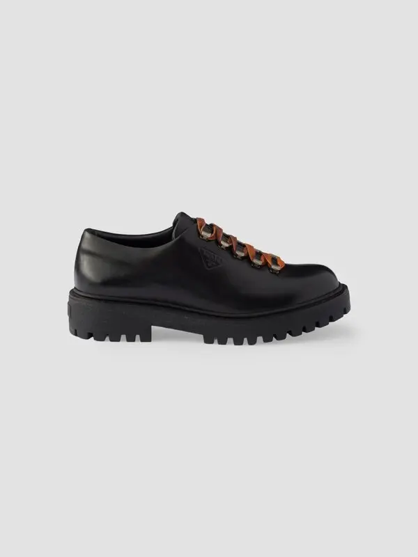 Prada Aged Leather Lace-up Shoes - Black