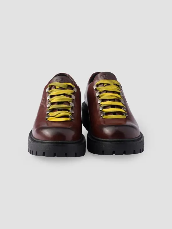 Prada Aged Leather Lace-up Shoes - Brown