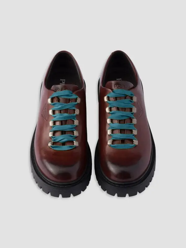 Prada Aged Leather Lace-up Shoes - Brown